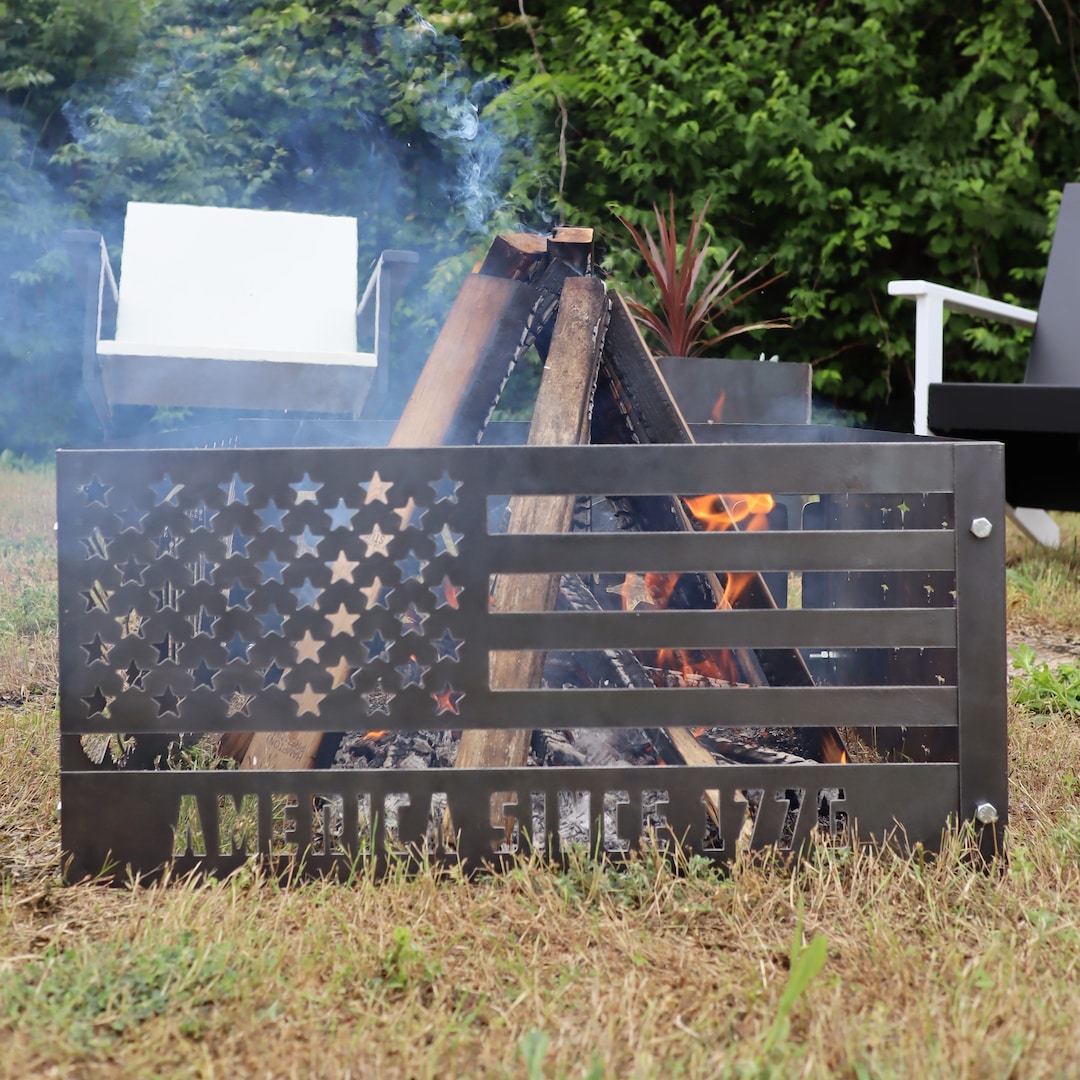 American Flag Since 1776 Steel Fire Pit - Metal Outdoor Backyard Fire ...