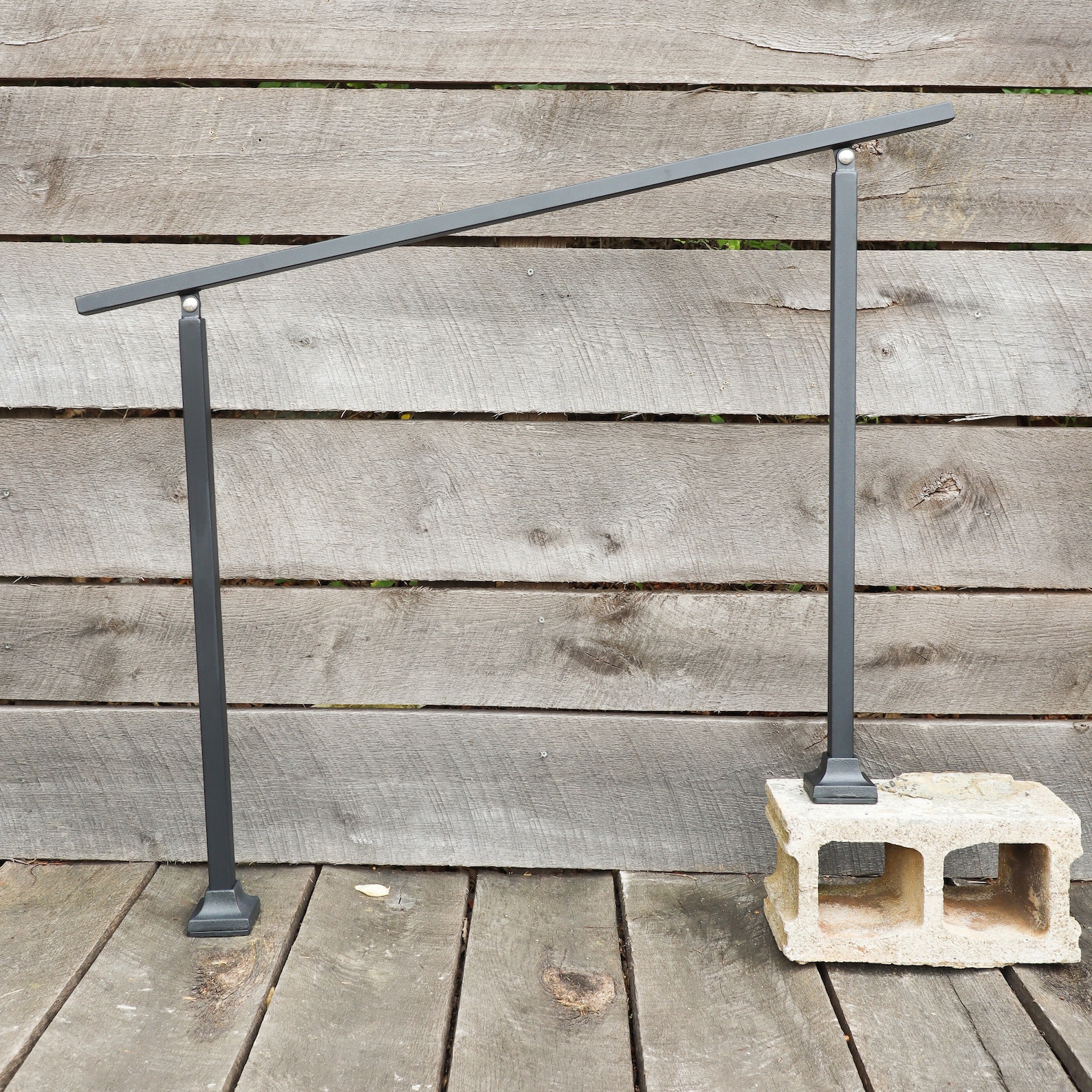 Adjustable Metal Handrail With Rustic Farmhouse Design, Square Stair ...