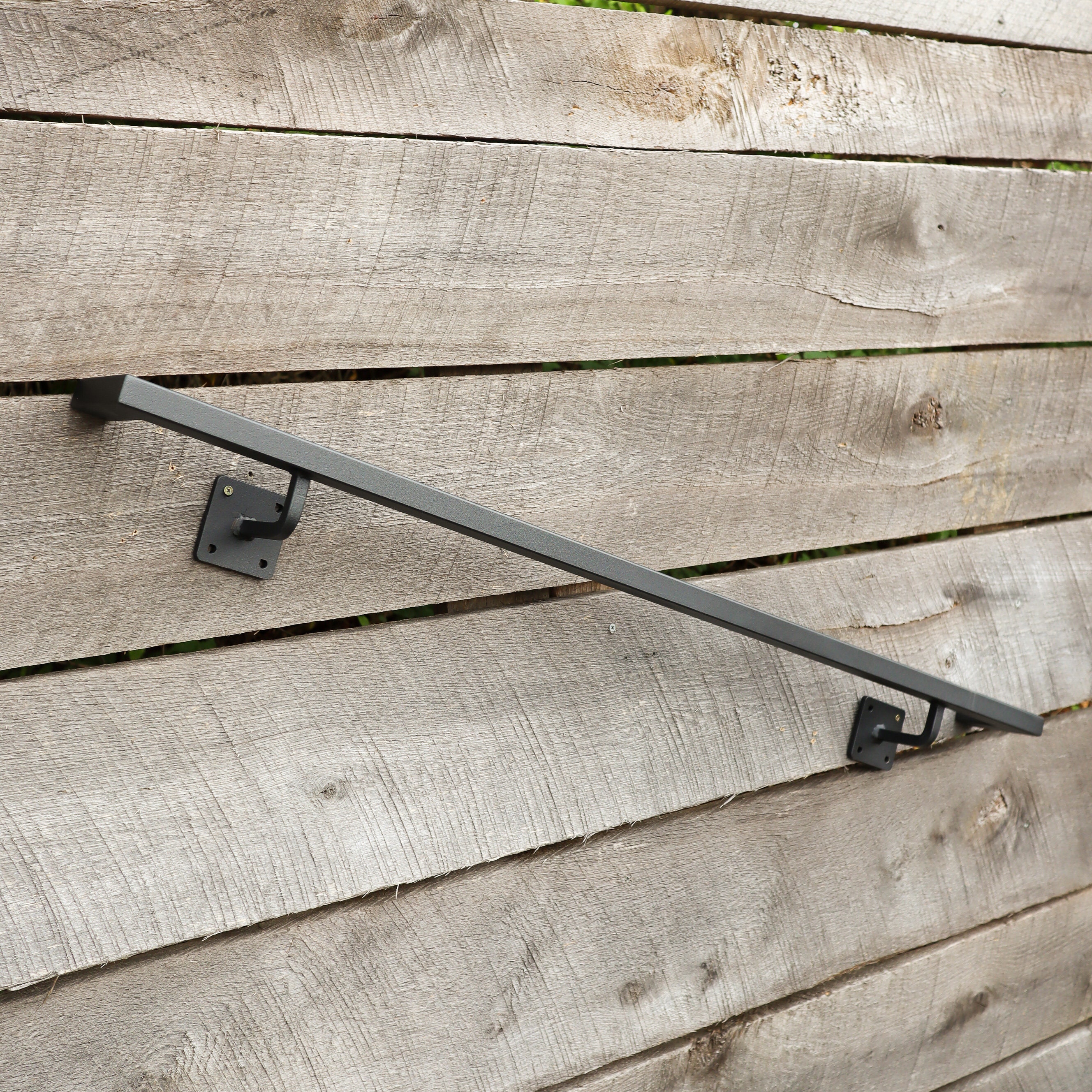 Square Metal Handrail - ADA Compliant Return, Rustic Stair Rail Wall ...