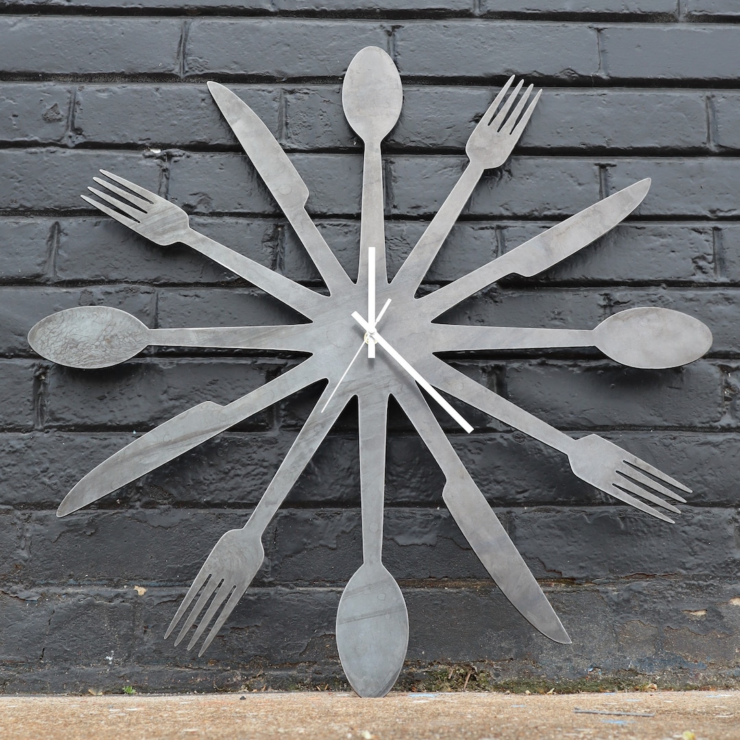 Rustic Metal Cutlery Clock – Foodie Wall Art, 24" Diameter - Etsy