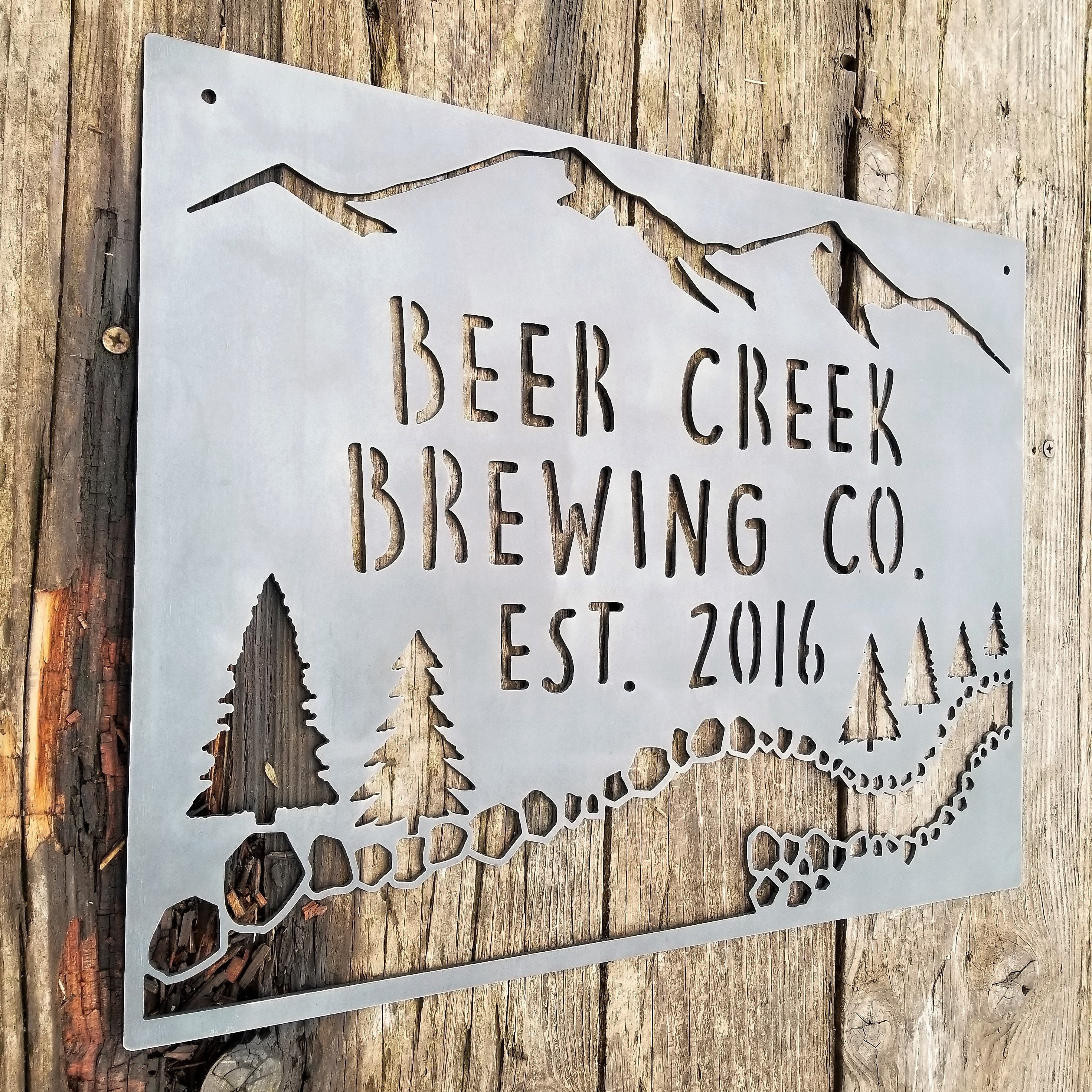 Rustic Mountain Creek Sign - Custom Metal Sign - Pine Trees - Cabin ...