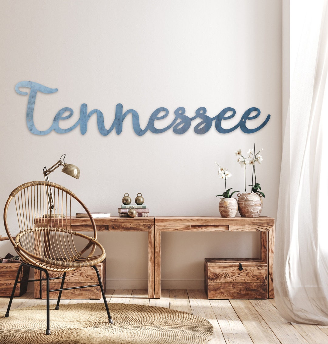 Tennessee Sign Metal - Cursive Word Wall Decor - Volunteer State Art ...