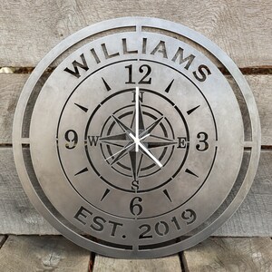 Personalized Compass Rose Metal Clock - Nautical Wall Art ...