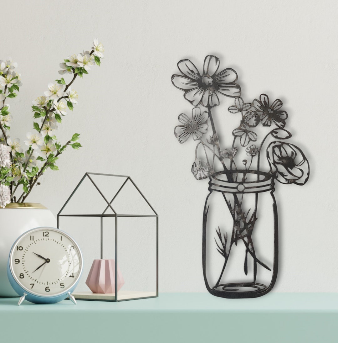 Flowers in a Mason Jar - Wall Decor - Custom Handmade Gift - Mother's ...