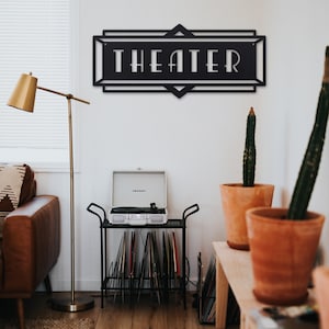 Metal Art Deco Theater Sign - Vintage Cinema Decor - Retro Home Theater ...