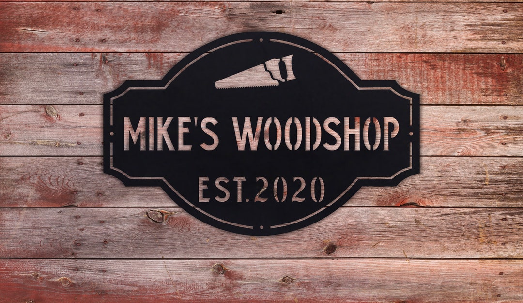 Personalized Woodshop Metal Sign - Vintage Workshop Wall Art - Custom ...