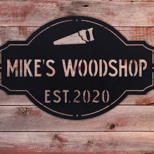 Personalized Woodshop Metal Sign - Vintage Workshop Wall Art - Custom ...