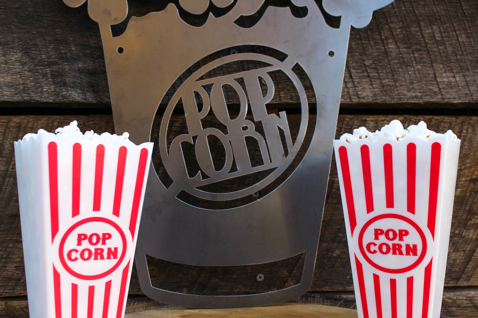 Vintage Metal Popcorn Sign - Retro Movie Theater Popcorn Bucket ...
