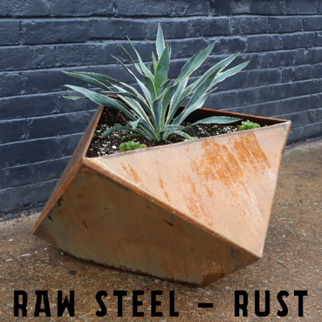 Modern Geo Steel Planter 25 X 23 X 15 Geometric Plant Pot Patio Garden ...