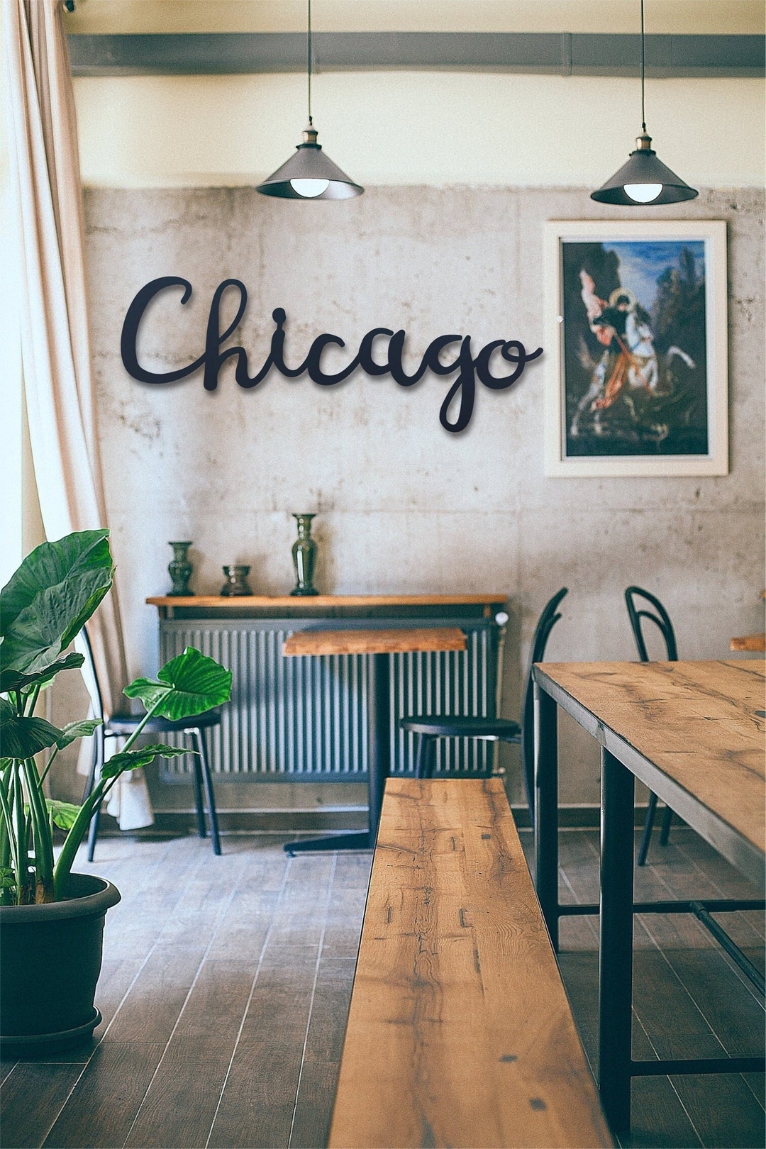 Metal Chicago Sign - Cursive Word Wall Decor - Illinois State Art ...