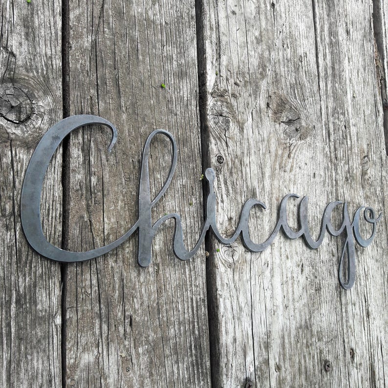 Metal Chicago Sign Cursive Word Wall Decor Illinois State | Etsy
