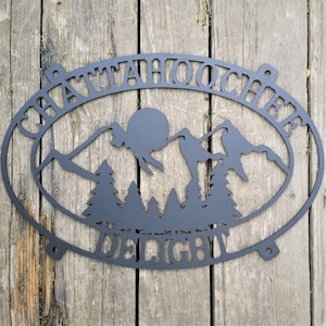 Custom Metal Mountain Sunrise Sign - Outdoor Hanging Sign ...