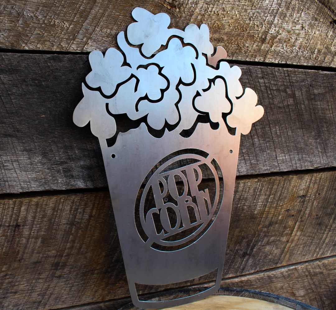 Vintage Metal Popcorn Sign - Retro Movie Theater Popcorn Bucket ...