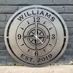 Personalized Compass Rose Metal Clock - Nautical Wall Art - Large Wall ...