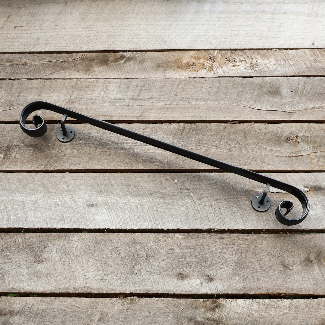 Custom Length Metal Handrail With Scroll End - Wall Mount Grab Rail ...