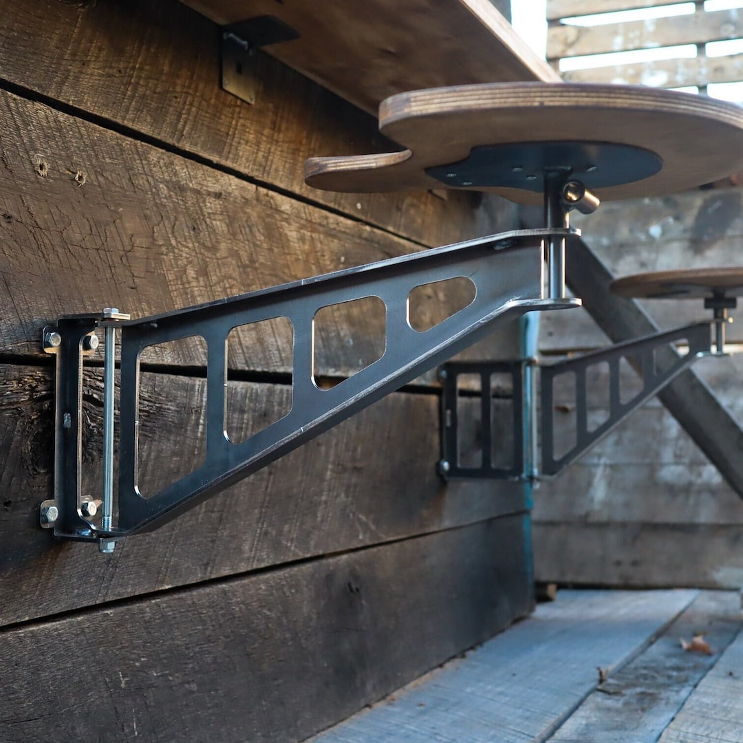 Fold-down Outdoor Bar Stools – Wall Mounted Patio Seating | Round Wood ...