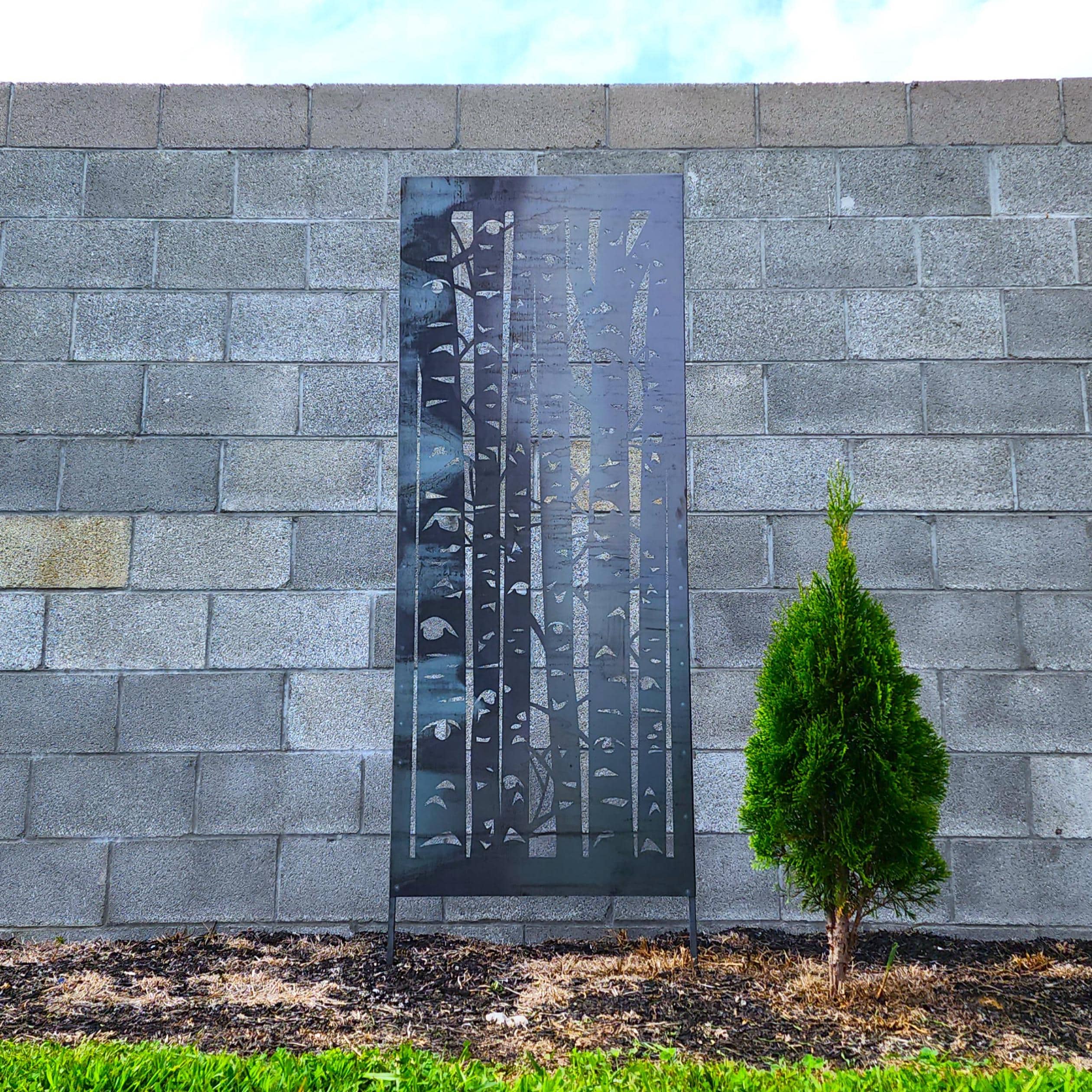 Outdoor Metal Privacy Panel – Birch Tree Garden Screen With Ground ...