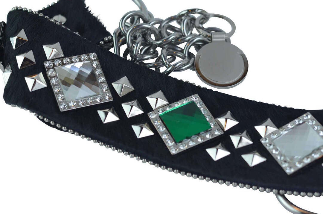 Bella K9 Bling Black Hair on Hide Leather With Emerald Green & Clear ...