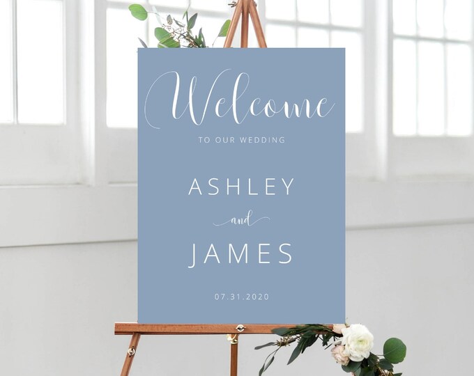 Dusty Blue Welcome Sign Printable, Welcome Wedding Sign, Blue Sign ...
