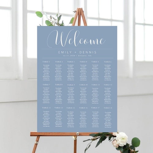 Dusty Blue Seating Chart Poster Printable Wedding Seating - Etsy