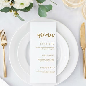 Gold Menu Template, Printable Menu Cards, Instant Download, Wedding ...