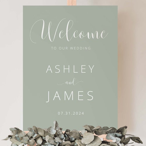 Sage Green Welcome Sign for Wedding Light Green Printable - Etsy