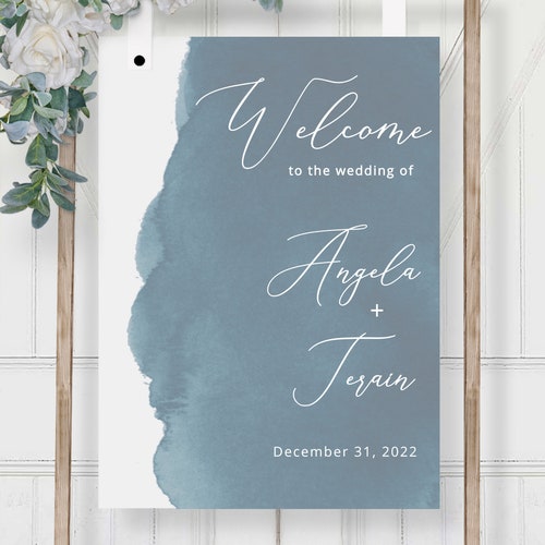 Dusty Blue Welcome Sign Blue Wedding Printable Wedding - Etsy