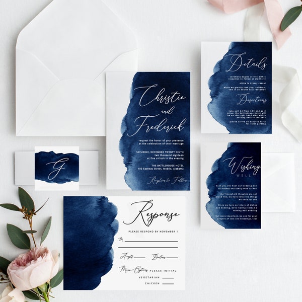 Navy Blue Invitation - Etsy