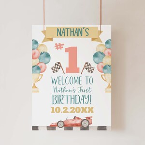 Race Car First Birthday Welcome Sign, Birthday Welcome Poster, 1st ...