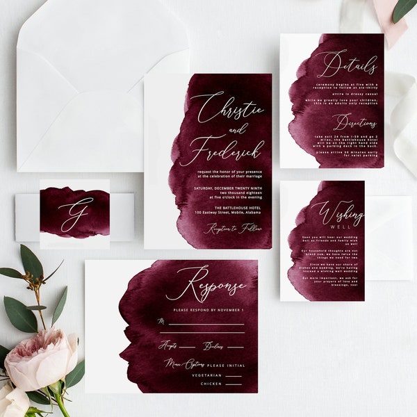 Burgundy Invitation - Etsy