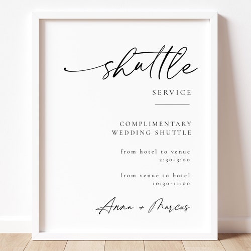Shuttle Service Printable Wedding Sign Wedding Transportation - Etsy