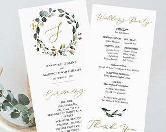 Greenery Wedding Program Template Wedding Programs Instant | Etsy