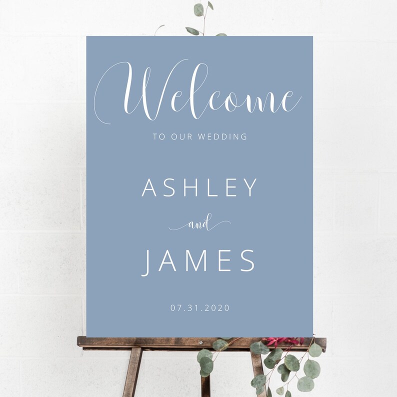 Dusty Blue Welcome Sign Printable Welcome Wedding Sign Blue - Etsy