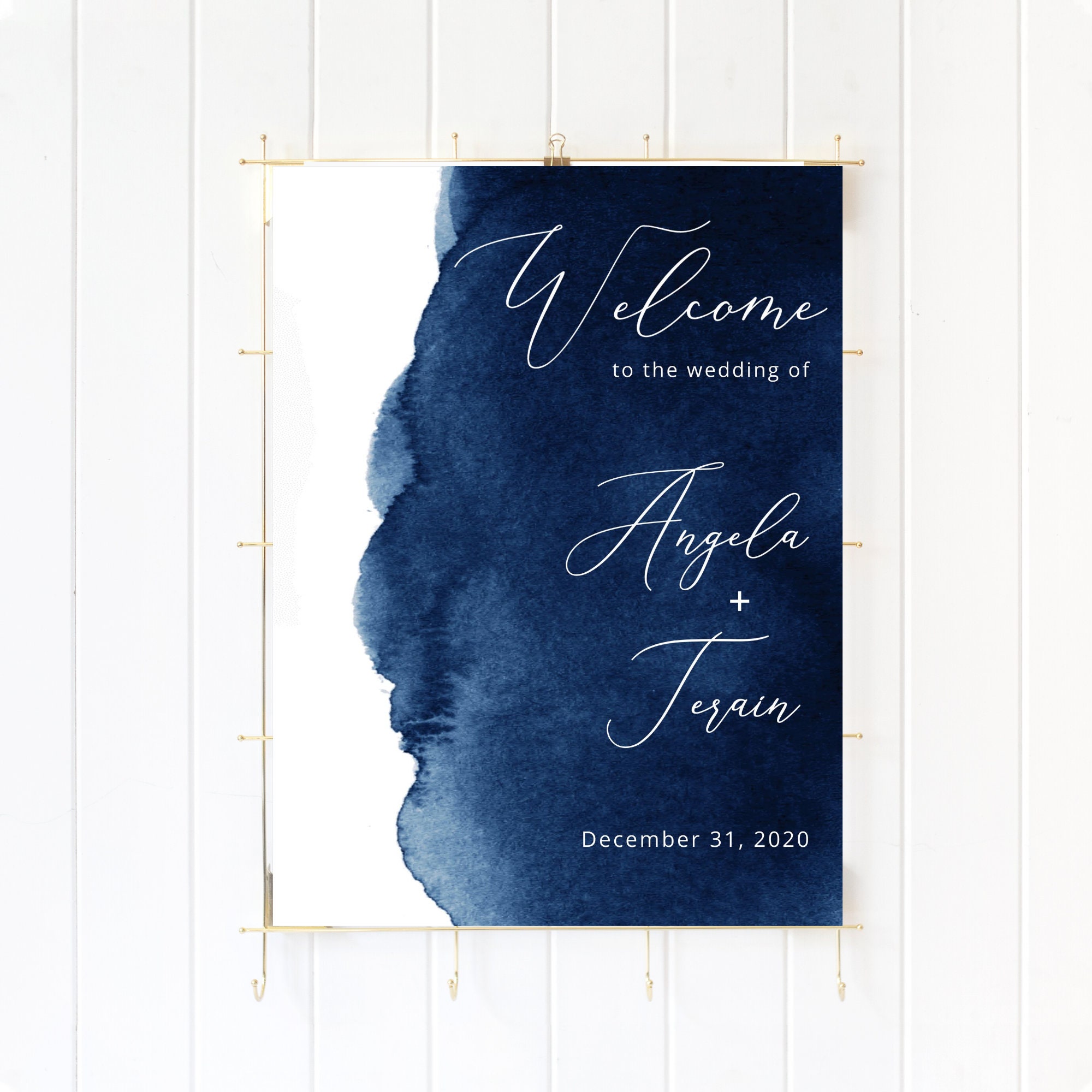 Navy Blue Welcome Sign Printable Watercolor Welcome Wedding | Etsy