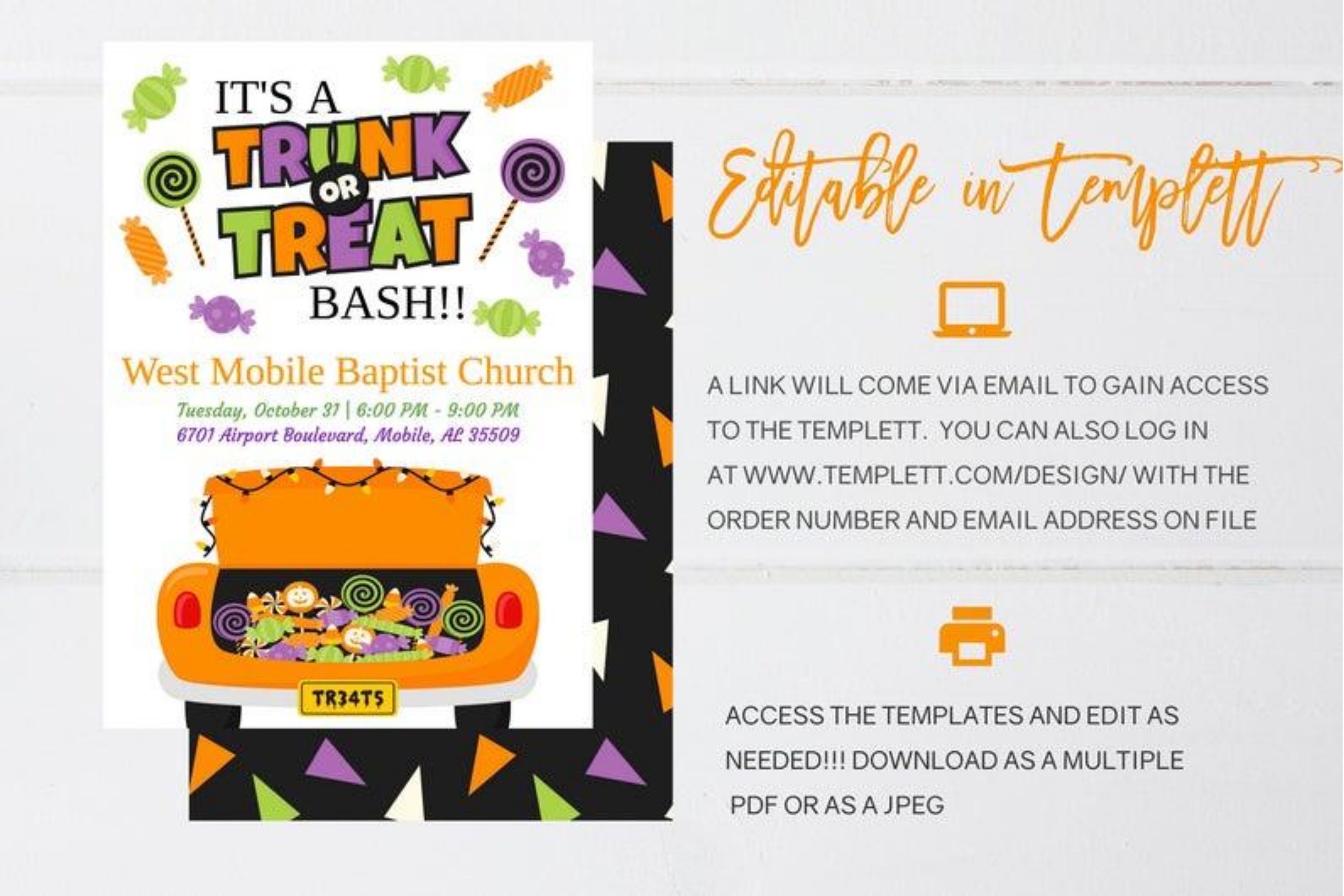 EDITABLE Trunk or Treat Flyer Halloween Parade Trunk or | Etsy