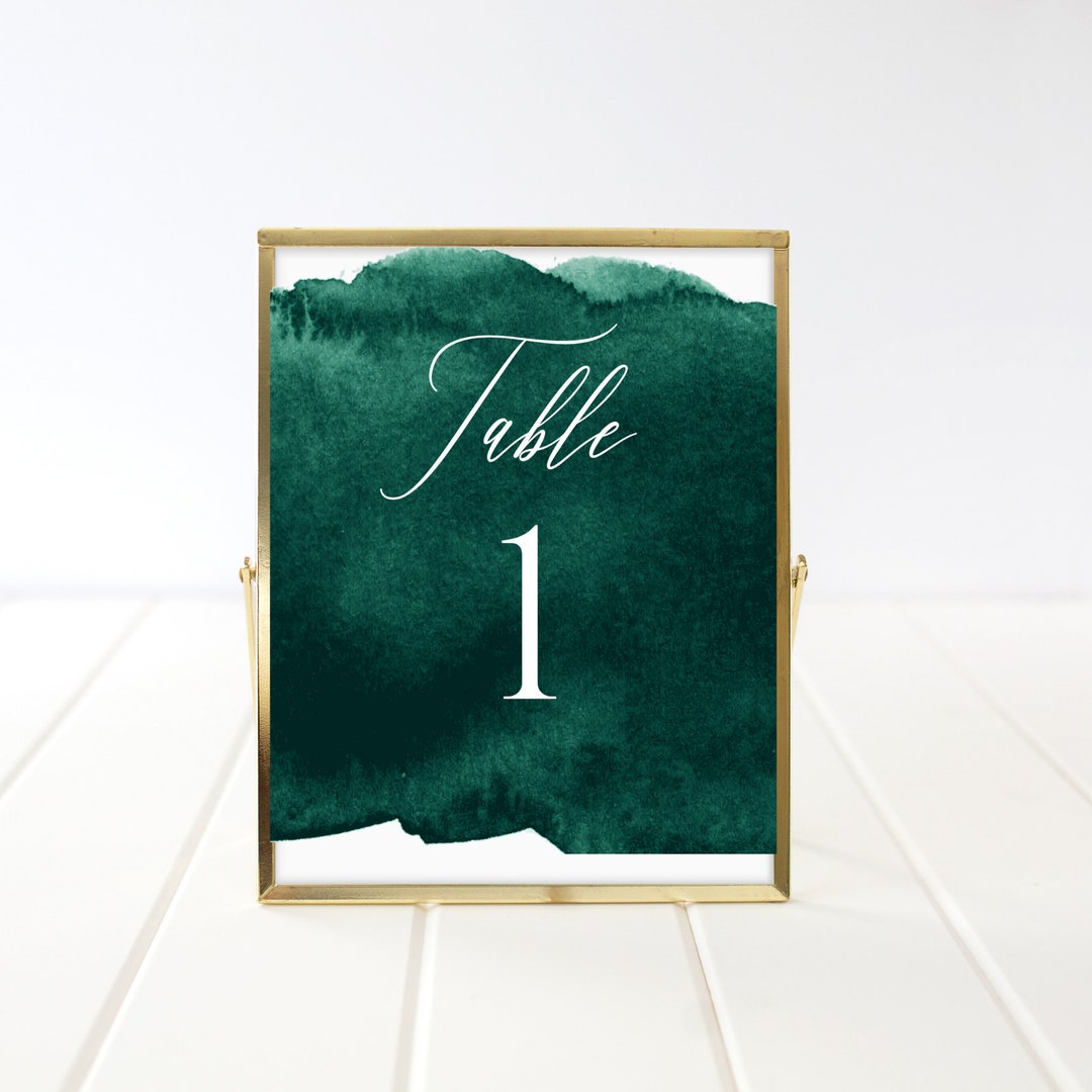 Emerald Green Watercolor Table Numbers, Printable Table Numbers, Green ...