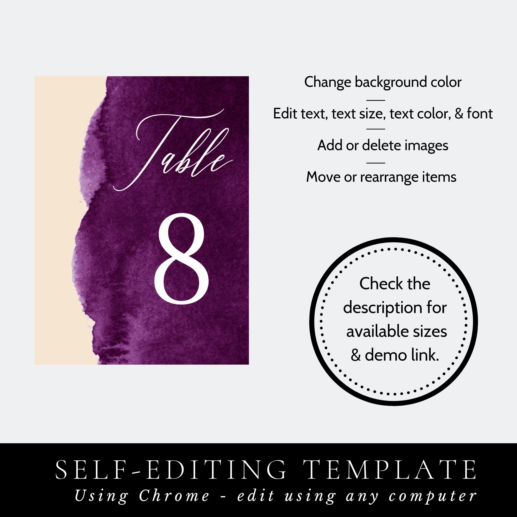 Plum Watercolor Printable Table Numbers Editable Table - Etsy Canada