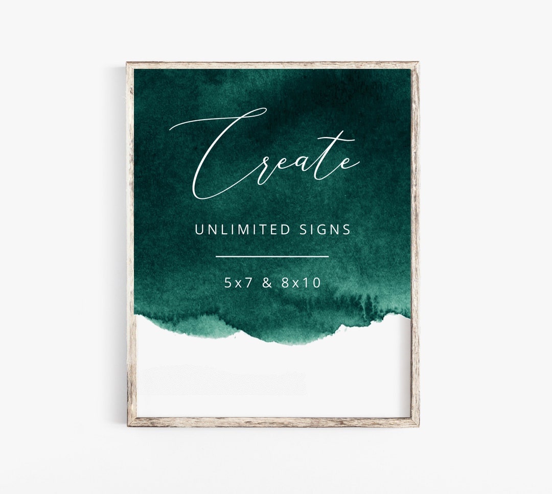 Emerald Green Wedding Sign Printable, Green Unlimited Signs, Custom ...