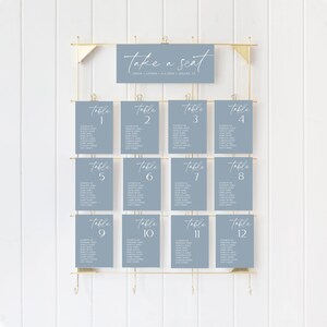 Dusty Blue Table Seating Chart Card, Seating Chart Template, Modern ...