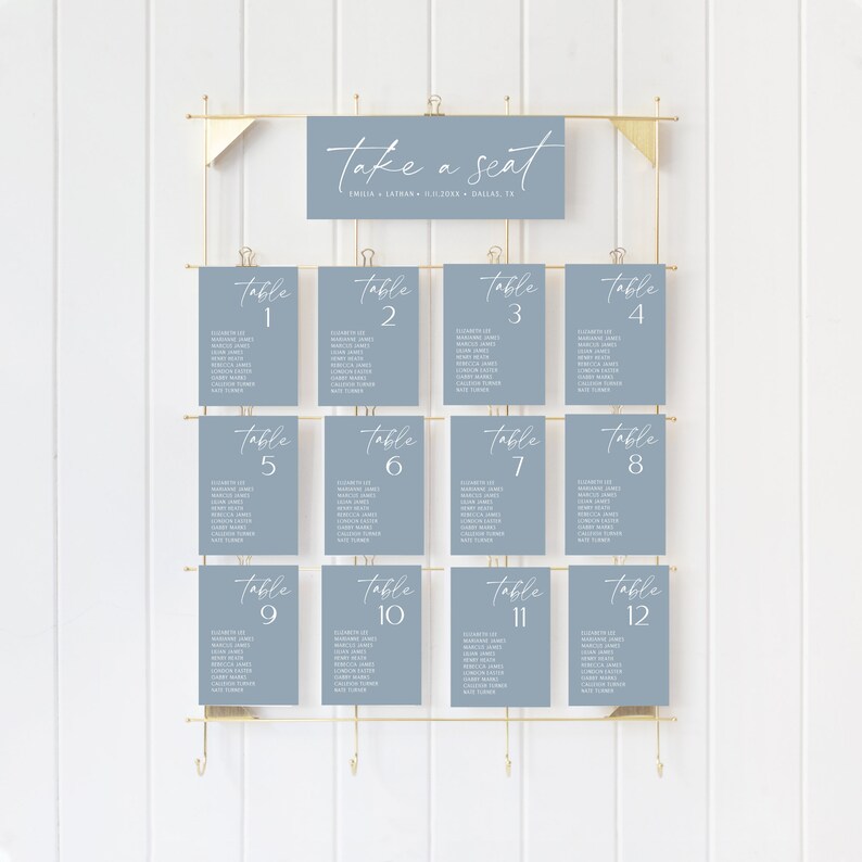 Dusty Blue Table Seating Chart Card Seating Chart Template - Etsy