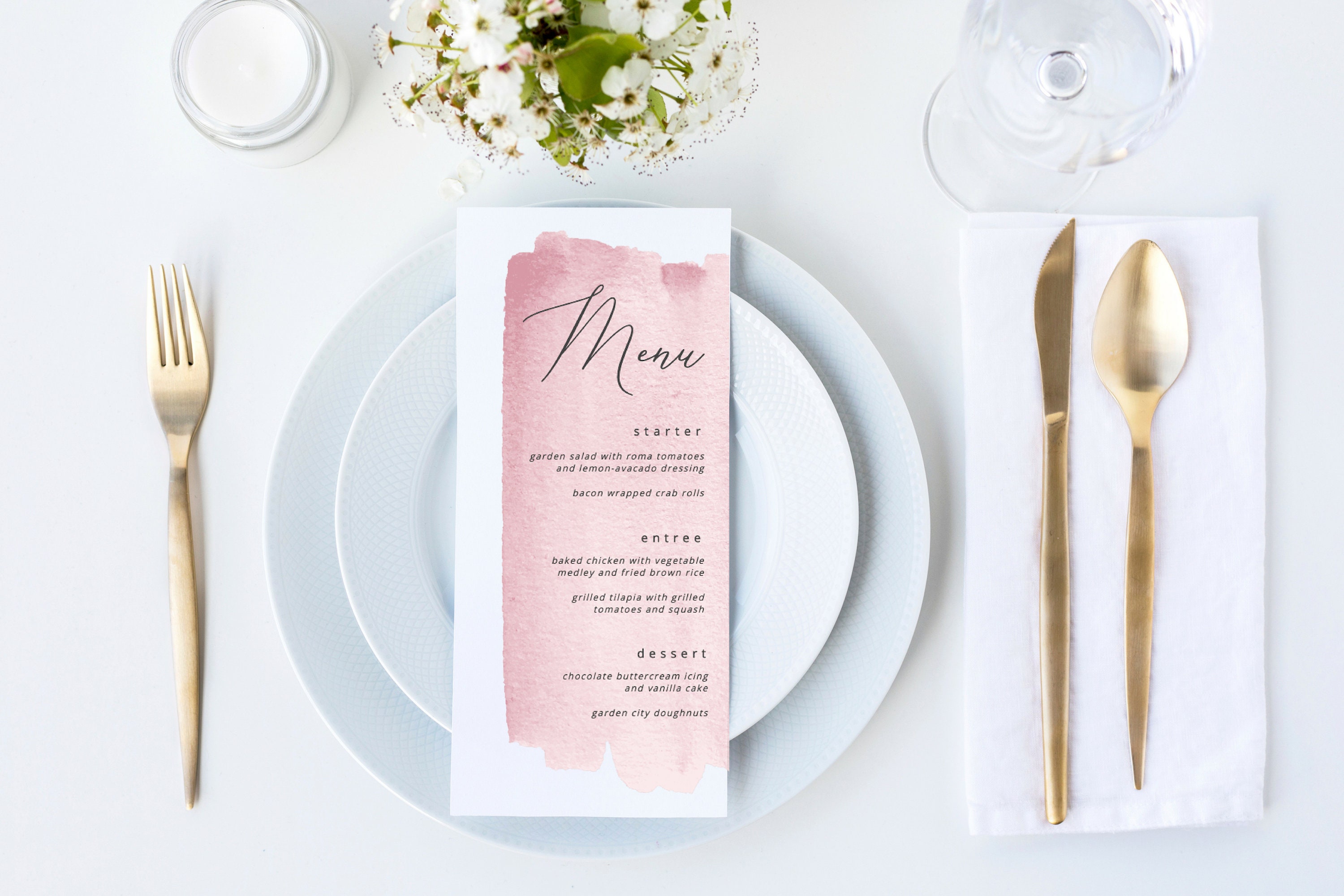 Pink Watercolor Printable Menu Blush Rose Printable Menu | Etsy
