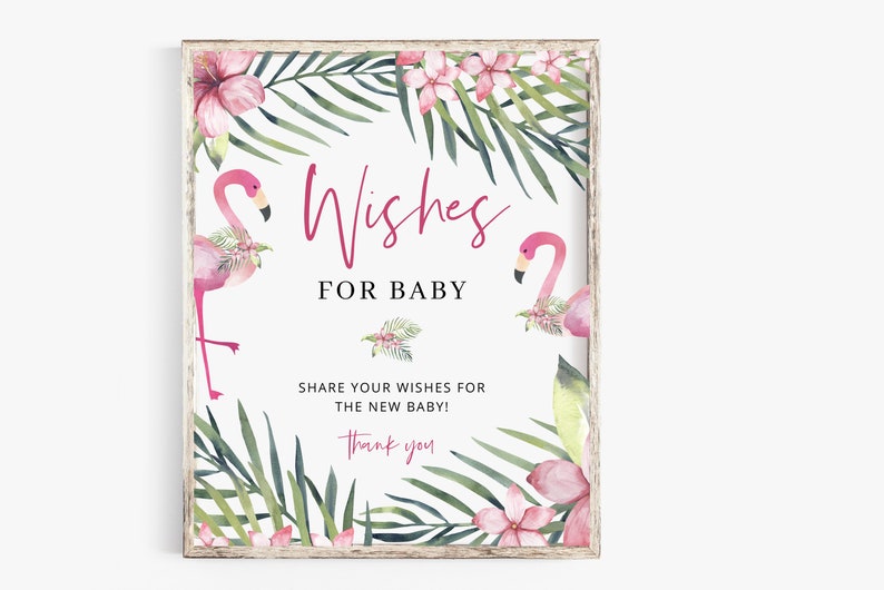 Pink Flamingo Wishes for Baby Sign and Card Editable Baby | Etsy