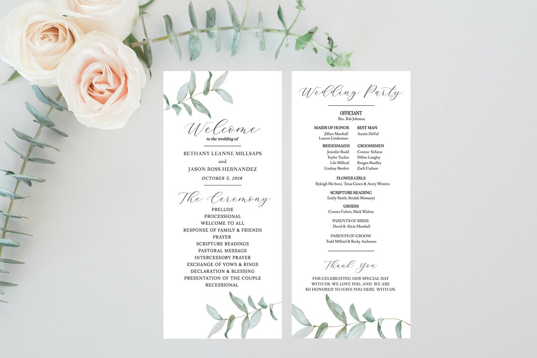 Greenery Wedding Program Template, Wedding Programs Instant Download ...