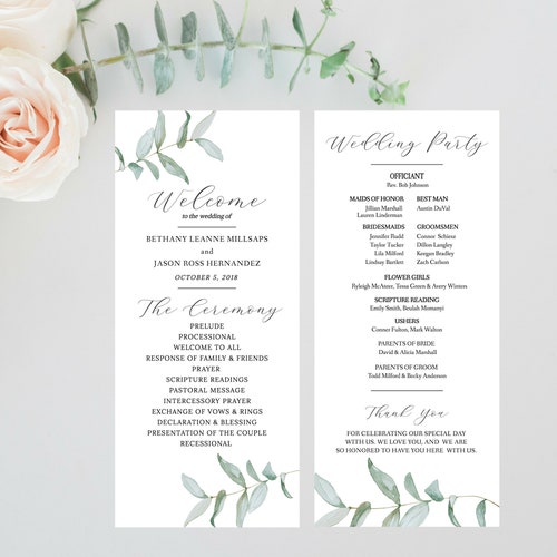 Greenery Wedding Programs INSTANT DOWNLOAD Wedding Program - Etsy