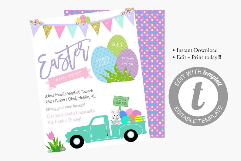 Editable Easter Egg Hunt Flyer PTO PTA Printable Easter Party - Etsy