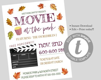 Editable Family Movie Night Flyer, Instant Download, PTA / PTO, School ...