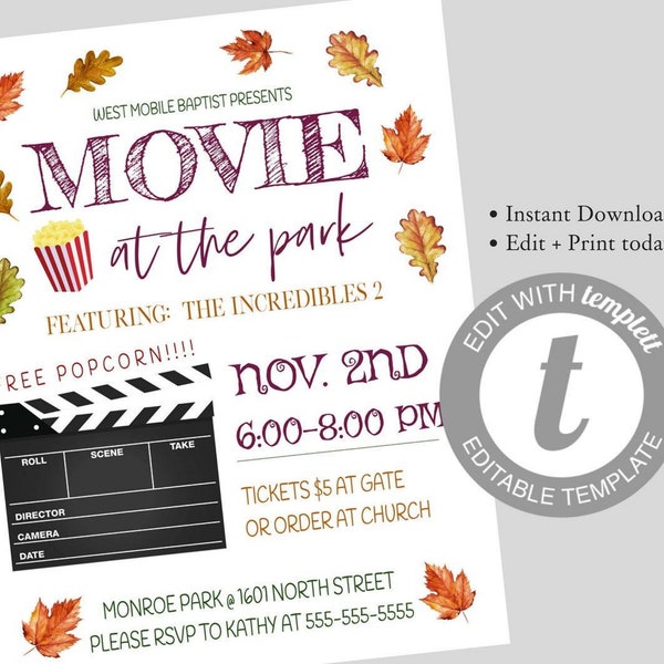 Pta Family Movie Night Template - Etsy