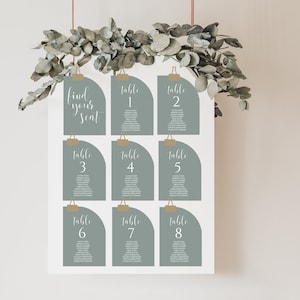 Sage Green Table Seating Chart, Half Arched Seating Chart Template ...