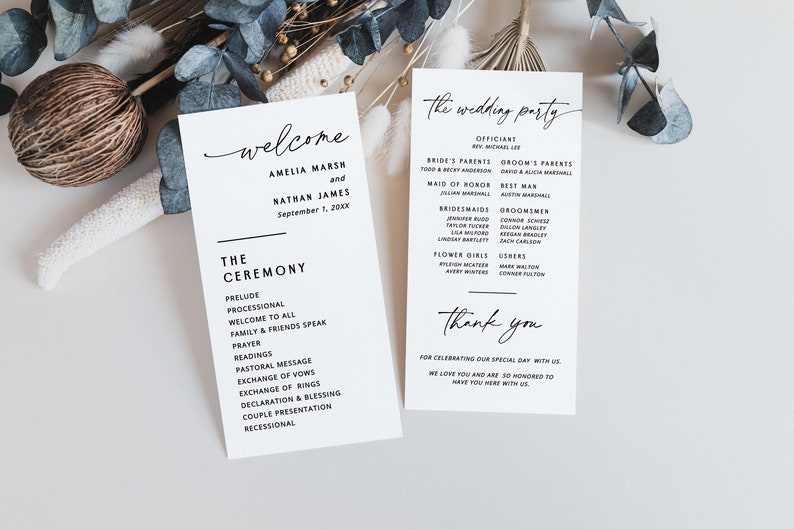 Minimalist Wedding Program Template Program for Wedding - Etsy