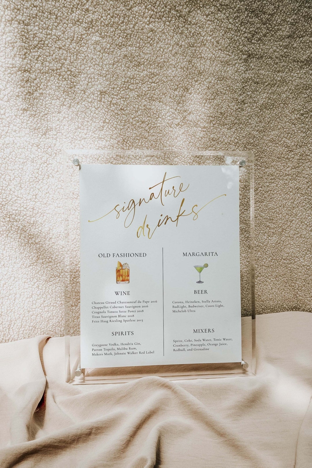 Signature Drink Bar Menu Sign | Gold His and Her Bar Sign | Minimalist ...